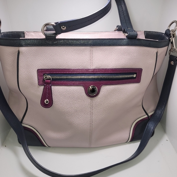 Coach | Bags | Coach Pink Burgundy Navy Pebbled Leather Coach Laura ...